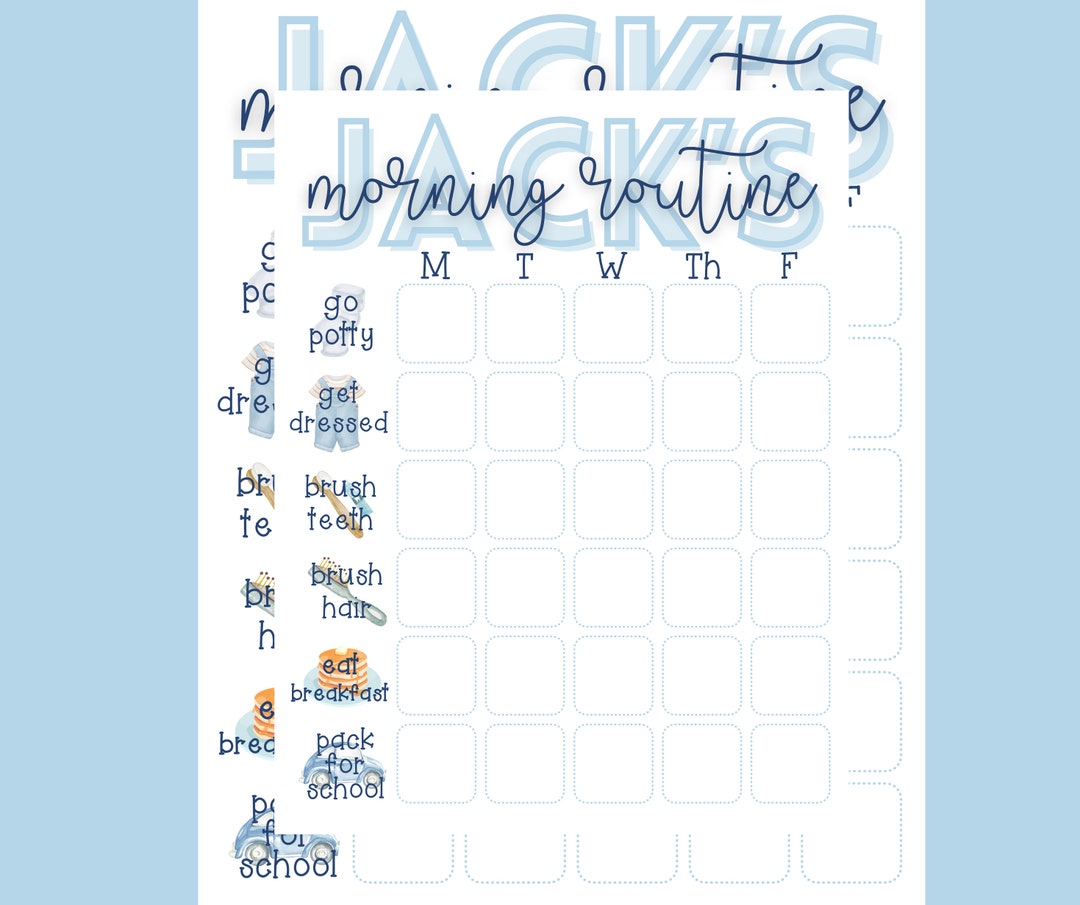 Personalized Morning Routine Chart for Kids – Blue Printable Daily ...