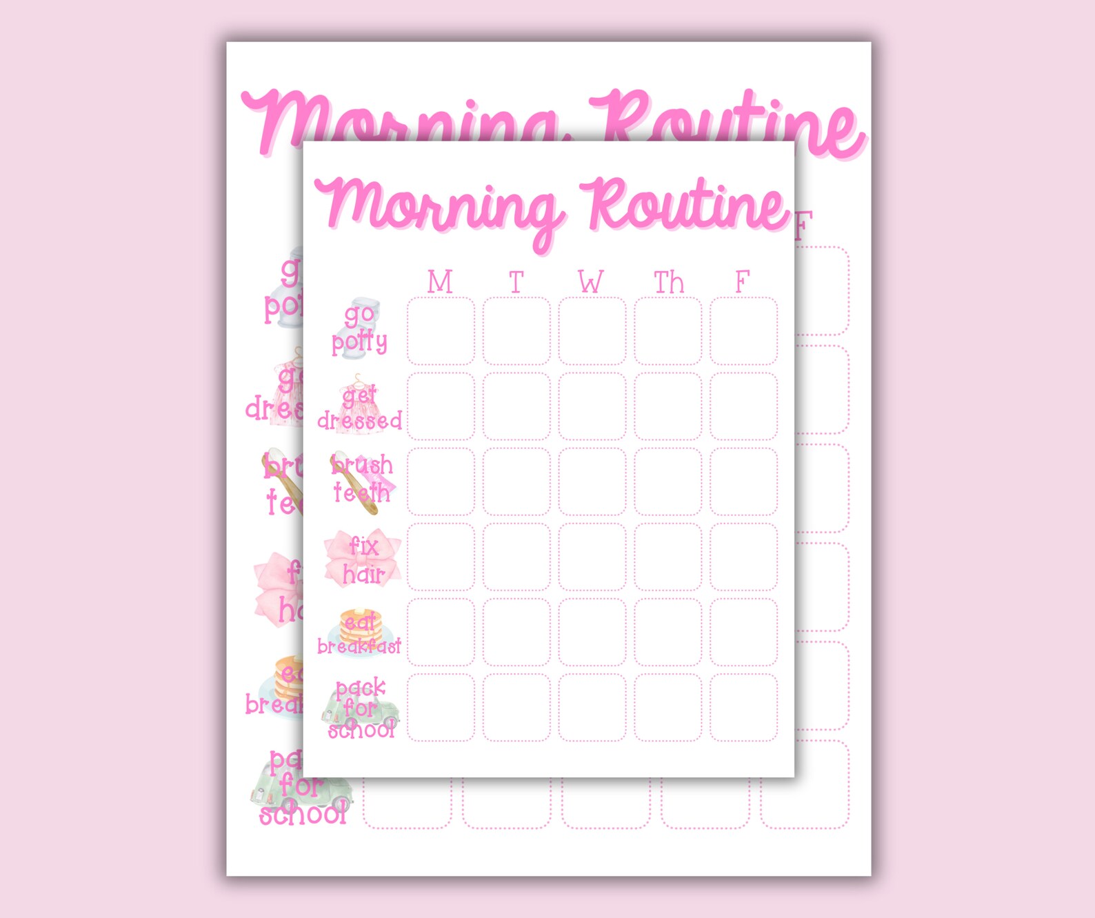 Pink Morning Routine Chart | Printable File, Digital Download | Daily ...
