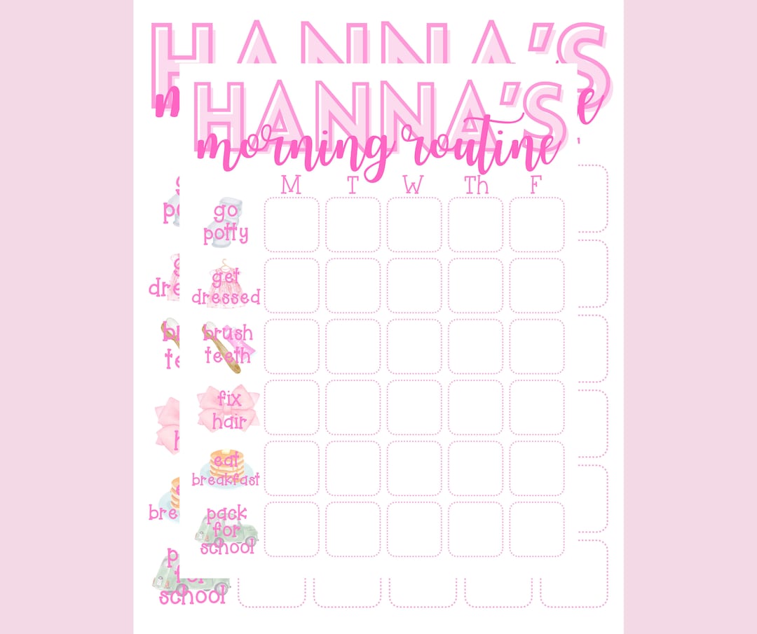 Pink Personalized Morning Routine Chart | Printable File, Digital ...