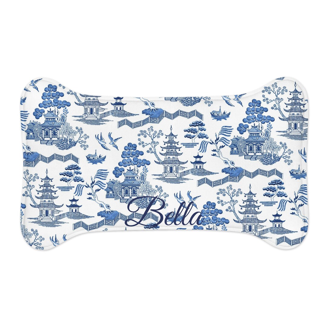 Chinoiserie Personalized Pet Feeding Mats Custom Blue and White Dog ...