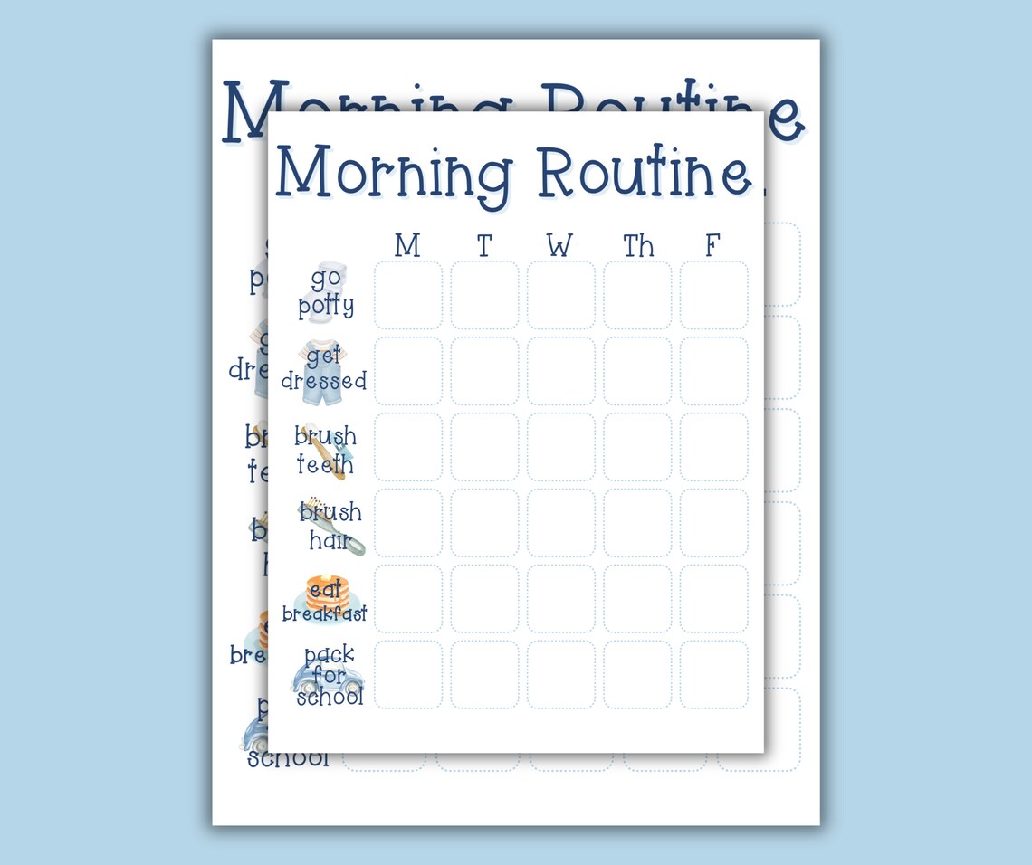Blue Morning Routine Chart | Printable File, Digital Download | Boys ...