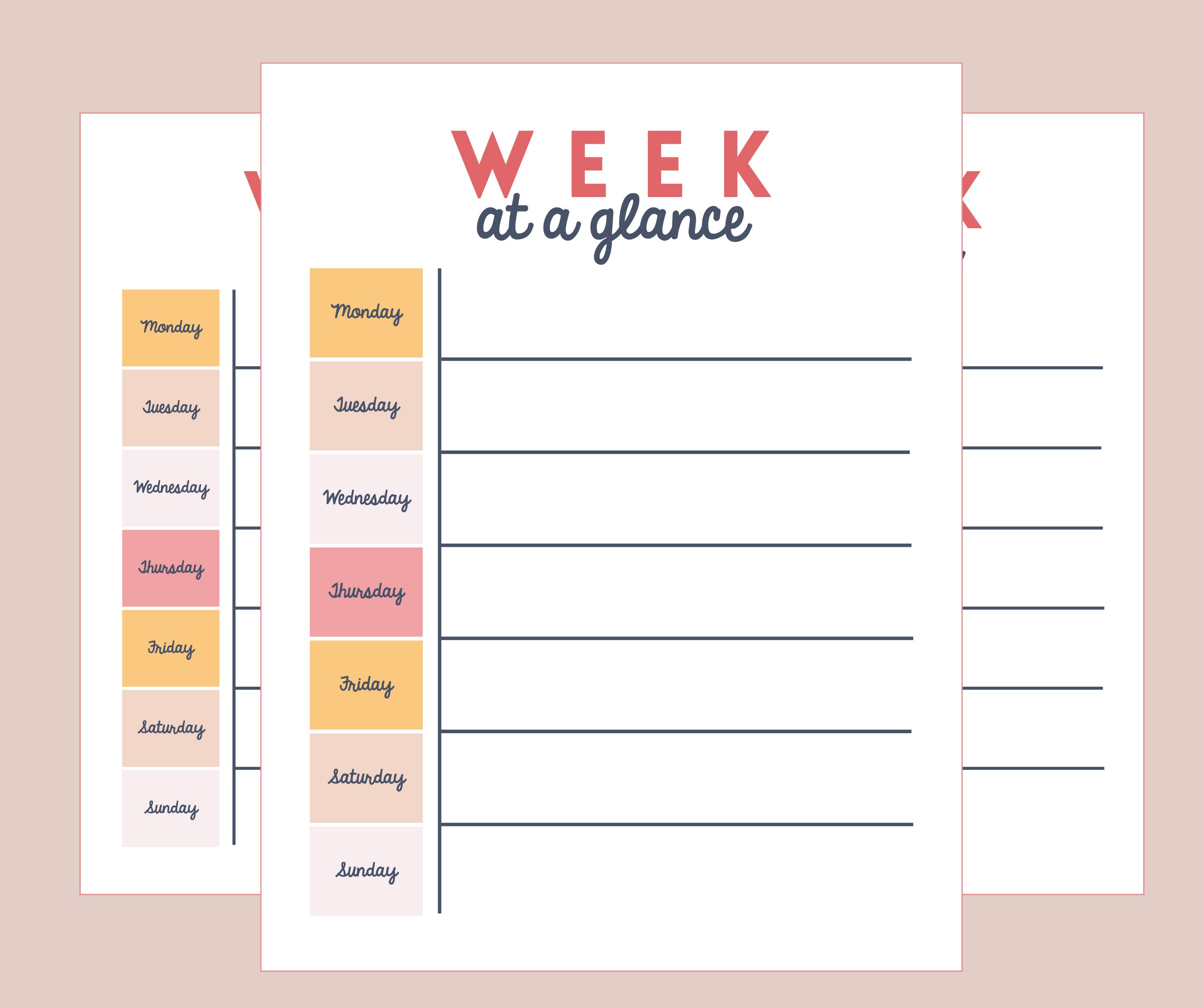Week at a Glance Printable Digital File Minimalist - Etsy