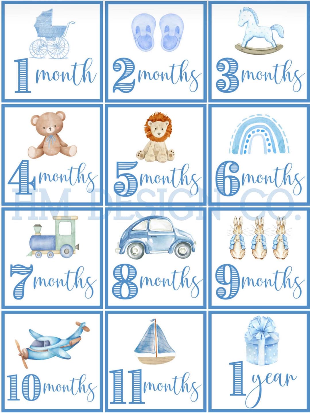 Baby Boy Milestone Cards | Printable File, Digital Download | 13 Cards ...
