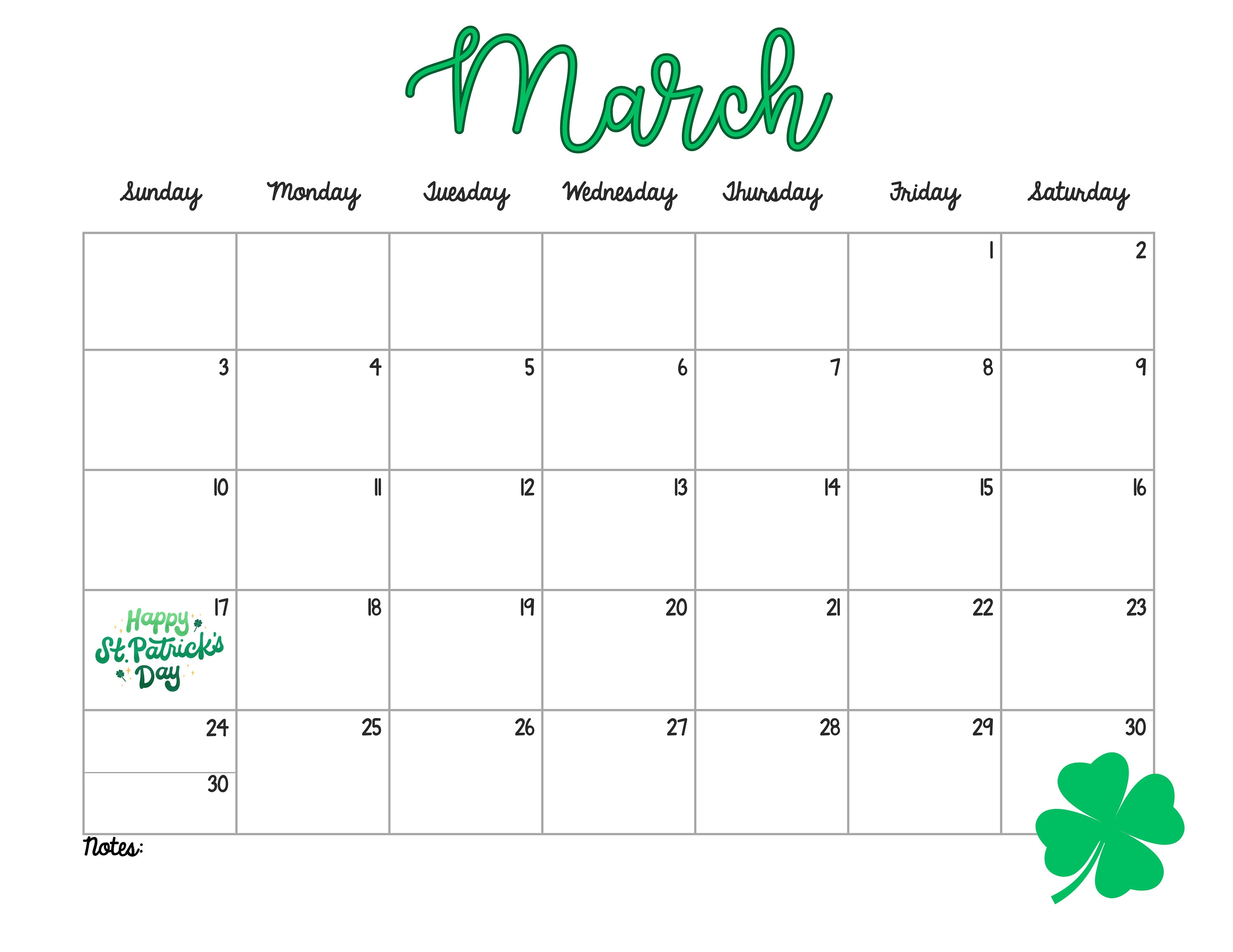 March 2024 Calendar Printable File Digital Download Calendar St Patrick ...
