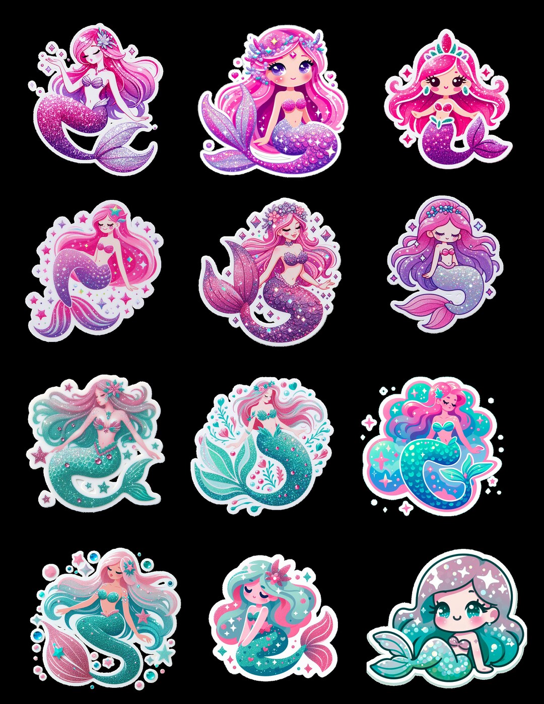 Mermaid Stickers , Png, Instant Download, Clipart, Digital Art ...