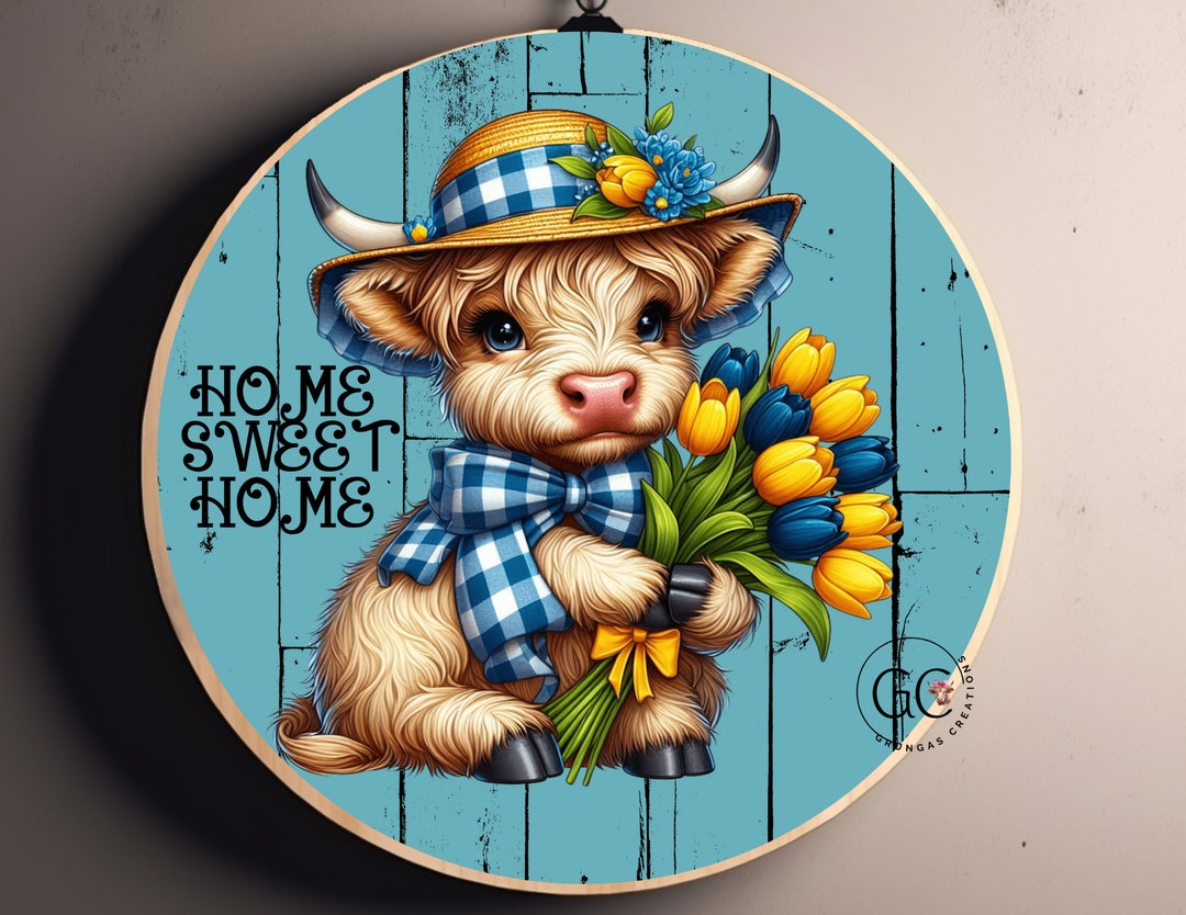 Highland Cow Round Sign: Home Decor Printable (digital PNG) - Etsy