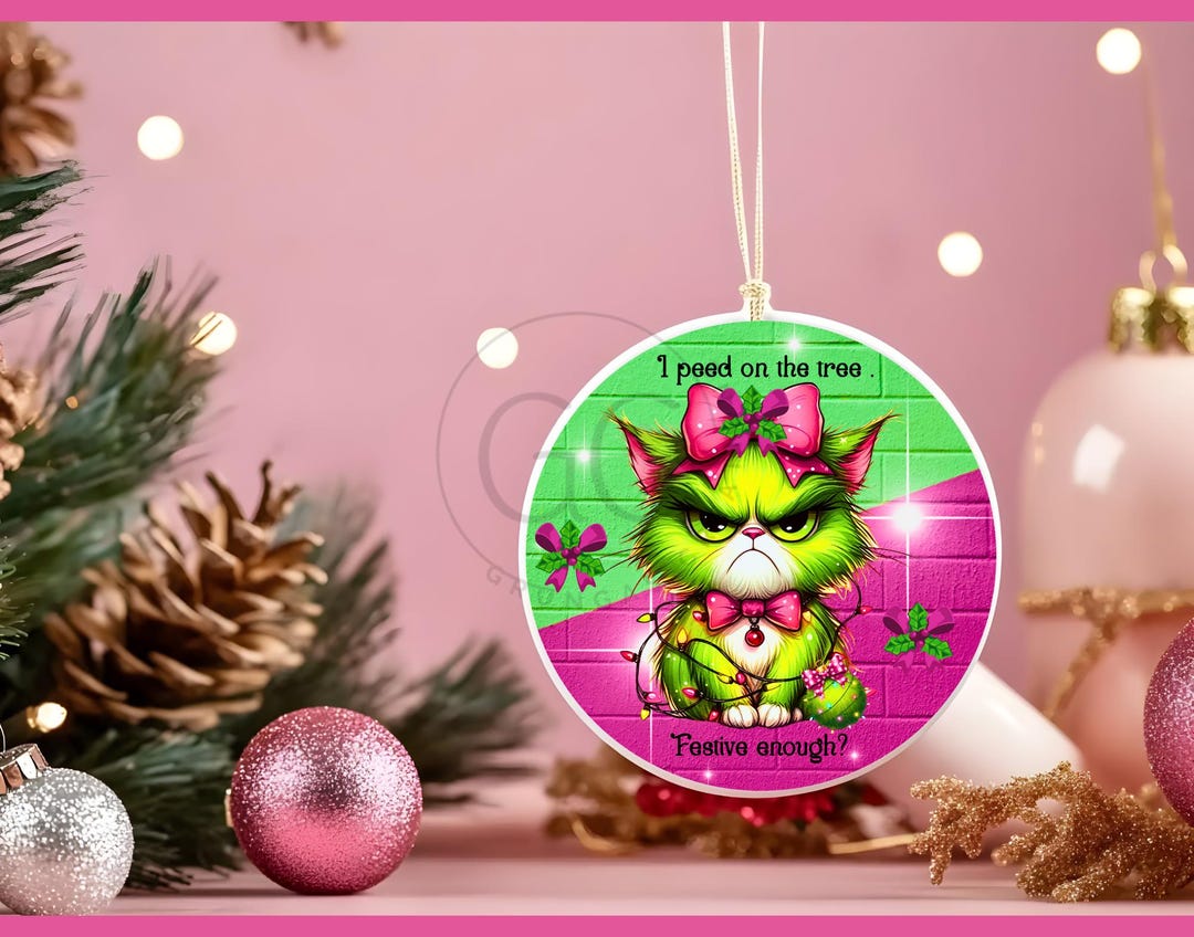 Funny Christmas Grumpy Cat PNG: Tumbler Wrap & Ornament Rounds (digital ...