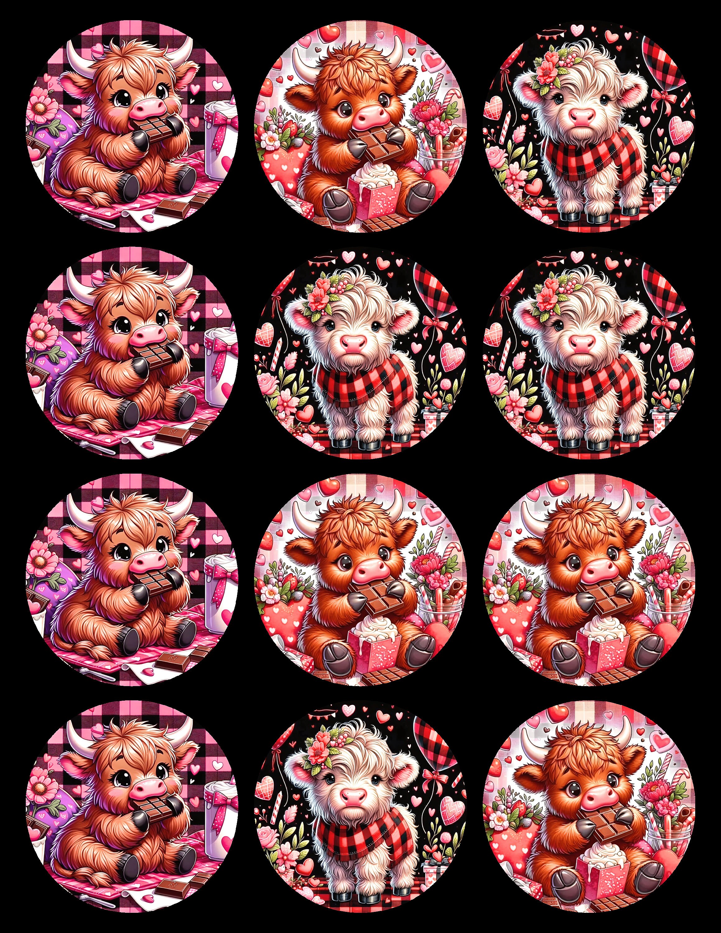 Valentine, Stickers, Cupcake Toppers, Png, Cows, Digital Prints, Party ...