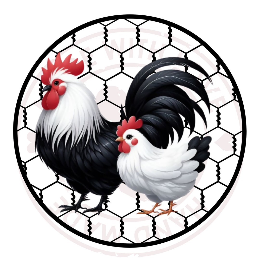 Black & Red Rooster Round Sign, Door Hanger, Digital, Wreath Making ...