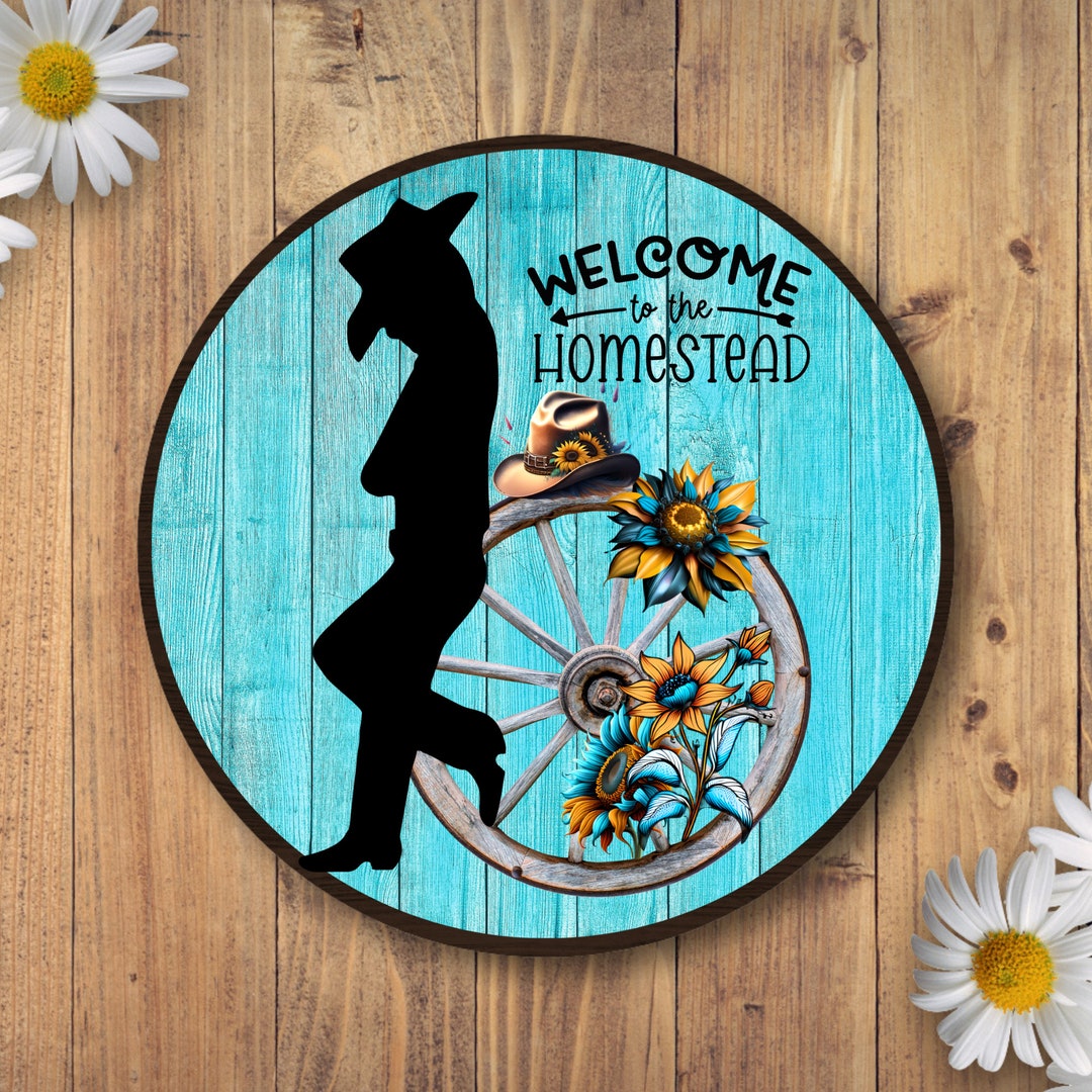 Western Welcome Round Door Hanger: Cowboy Ranch Sign (digital Download ...