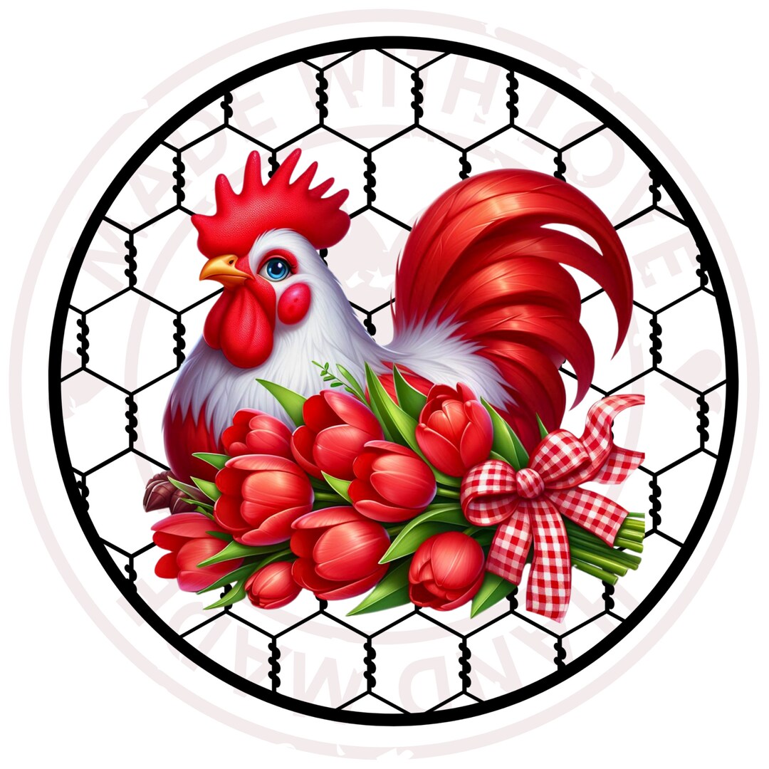 Red Rooster Round Sign, Door Hanger, Digital, Wreath Making, Home Decor ...