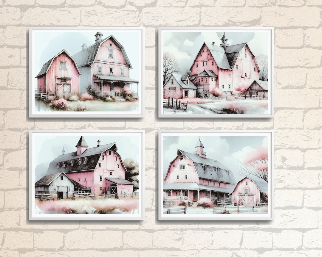 Vintage Barn Digital Wall Art, Digital Home Decor Png, Pink Farmhouse ...