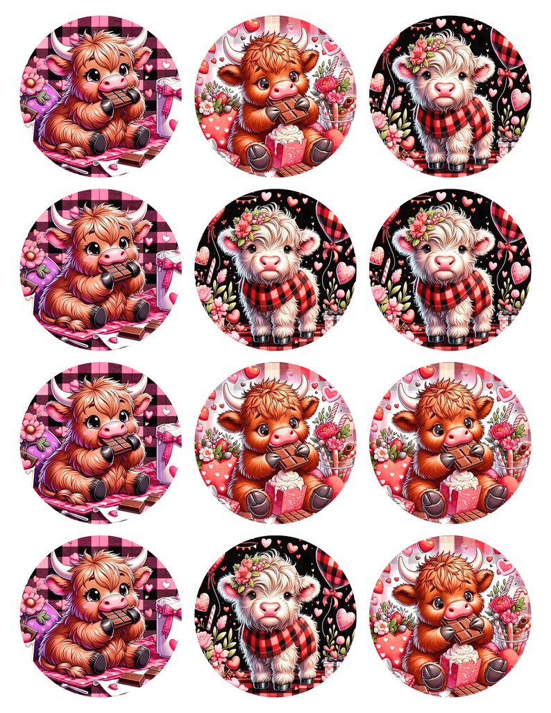 Valentine, Stickers, Cupcake Toppers, Png, Cows, Digital Prints, Party ...