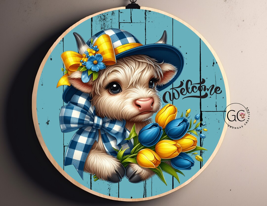 Wreath Sign Png Highland Cow Round Sign, Digital, Wreath Making, Home ...