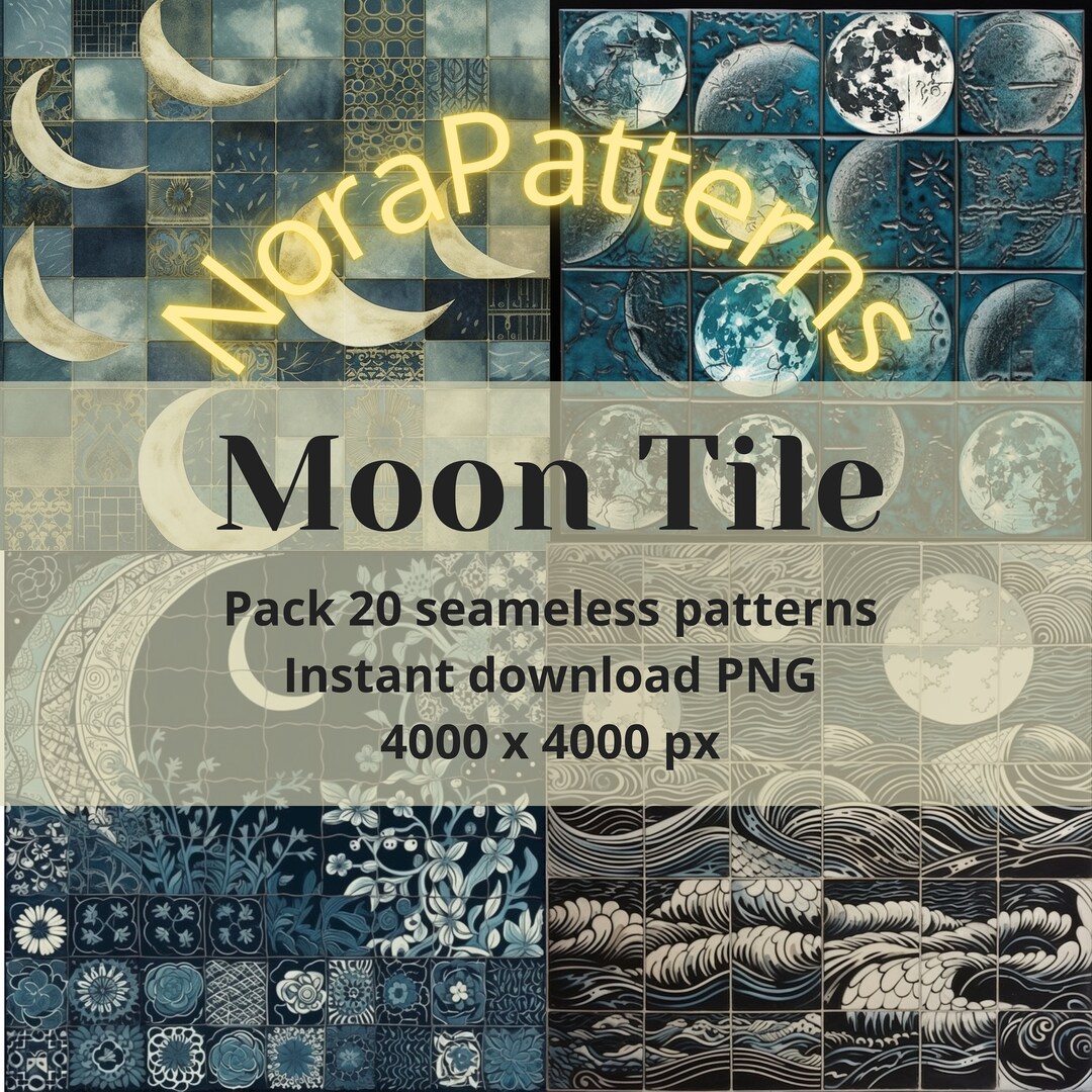 Moon Tile Seamless Pattern, Nature, Flowers, Digital Art, Instant ...