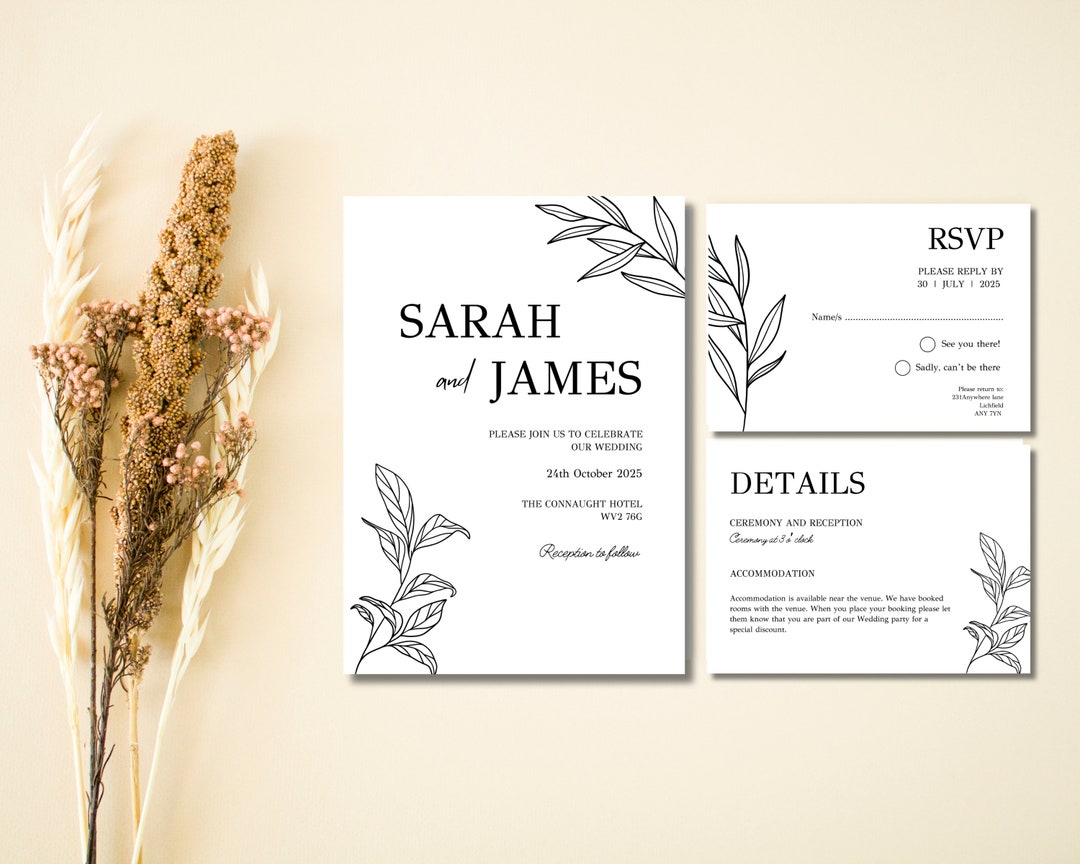 Minimal Wedding Invitation FULL SUITE | Greenery Wedding Invite ...