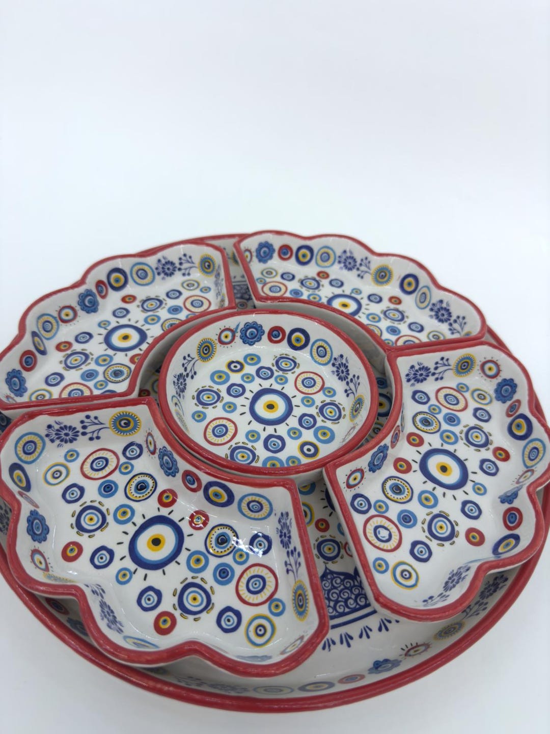 Handmade Turkish Breakfast Set | Blue Floral Ceramic Bowl & Tray Set ...