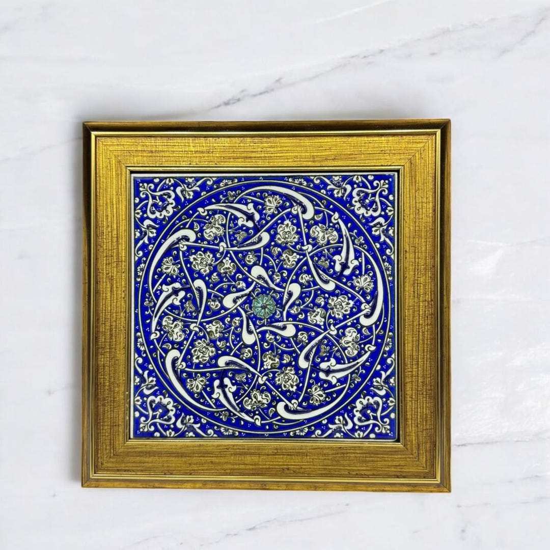 Hand Painted Turkish Ceramic Tile Art – Framed Iznik Floral Decor - Etsy