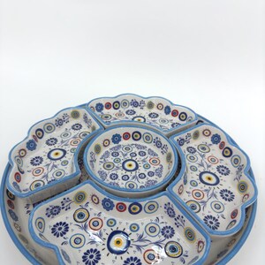Handmade Turkish Ceramic Breakfast Set: Blue Floral Serving Bowls ...