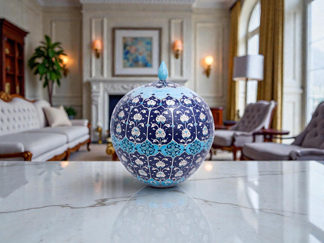 Large Ceramic Jar With Lid, Hand Painted Turkish Ceramic Vase, Blue ...