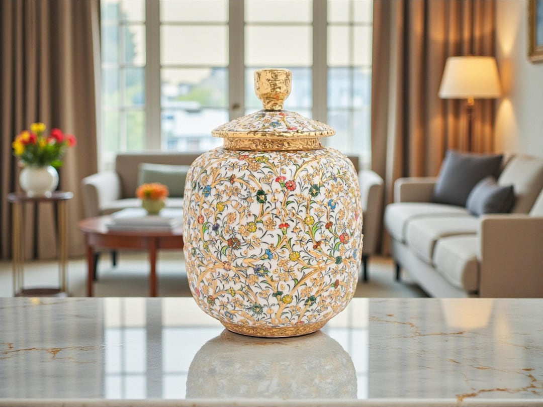 Handmade Glazed Ceramic Lidded Jar, Hand Painted Floral Decorative ...