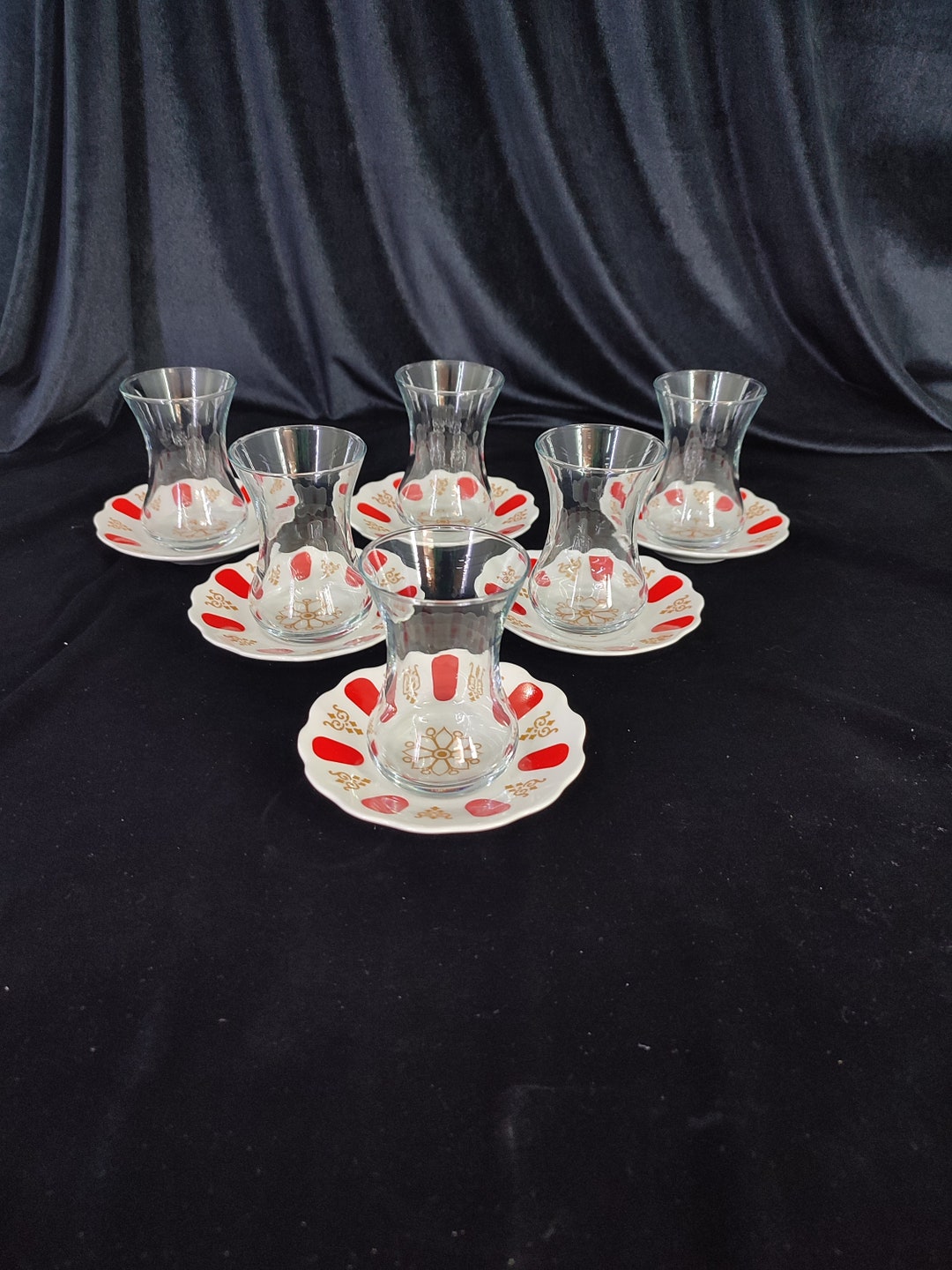 Traditional Turkish Tea Cup Set, Glass Tea Set for 2, Handmade Ceramic ...