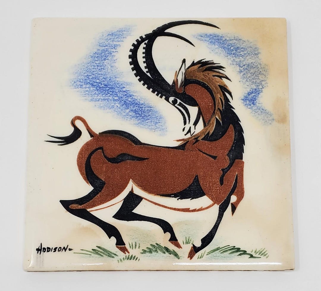 Vintage Sable Antelope Ceramic Tile Made in USA by Mosaic, Hand-painted ...