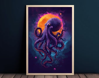 Octopus in Cowboy Hat Octopus Wall Art Octopus Digital Print Ocean Wall ...