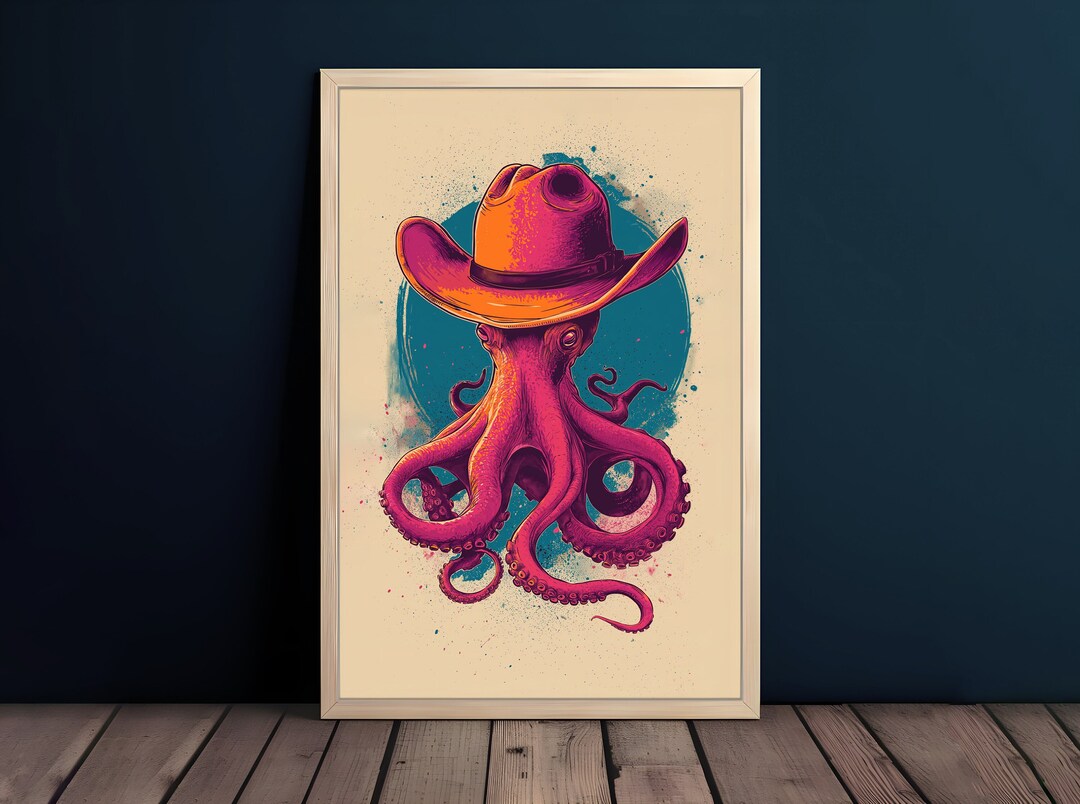 Octopus in Cowboy Hat | Octopus Wall Art | Octopus Digital Print ...