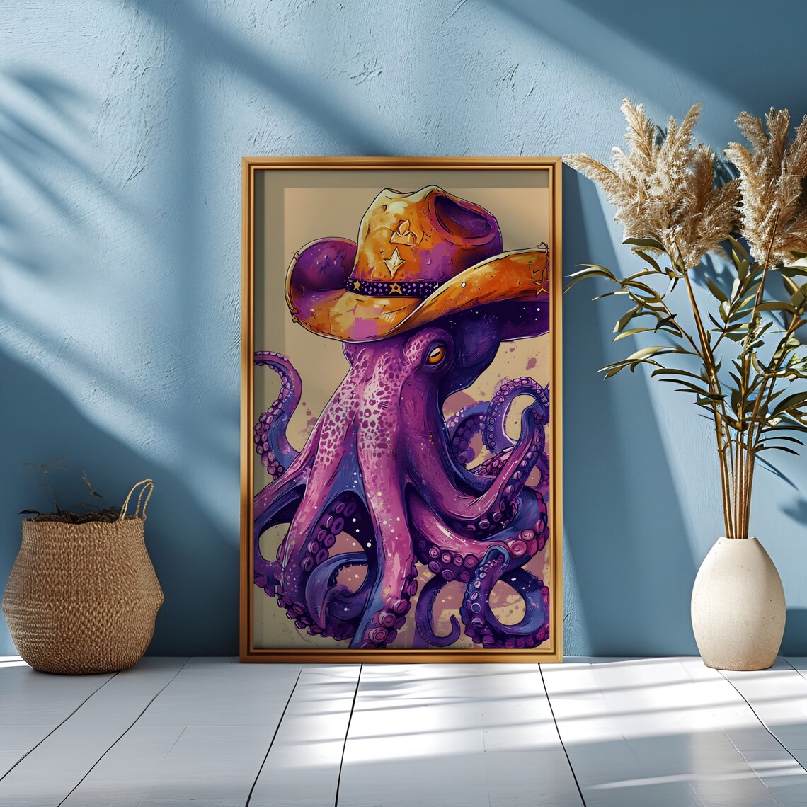 Octopus in Cowboy Hat Octopus Wall Art Octopus Digital Print Ocean Wall ...