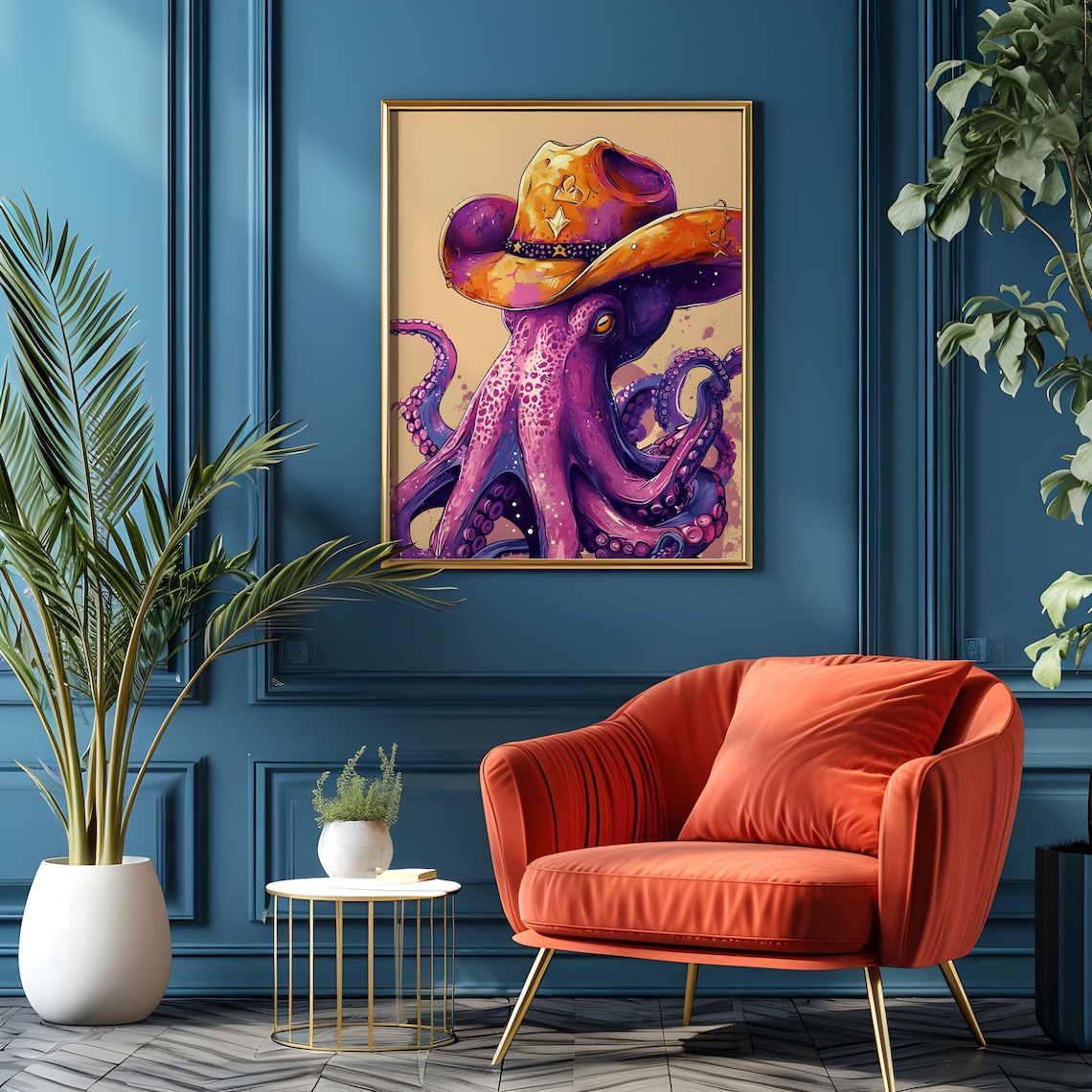 Octopus in Cowboy Hat Octopus Wall Art Octopus Digital Print Ocean Wall ...