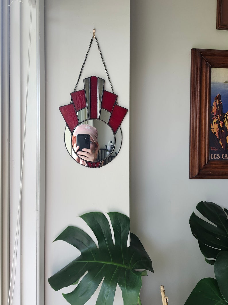 Stained Glass Art Deco Mirror - Handmade Glass Art - Modern Home Decor ...