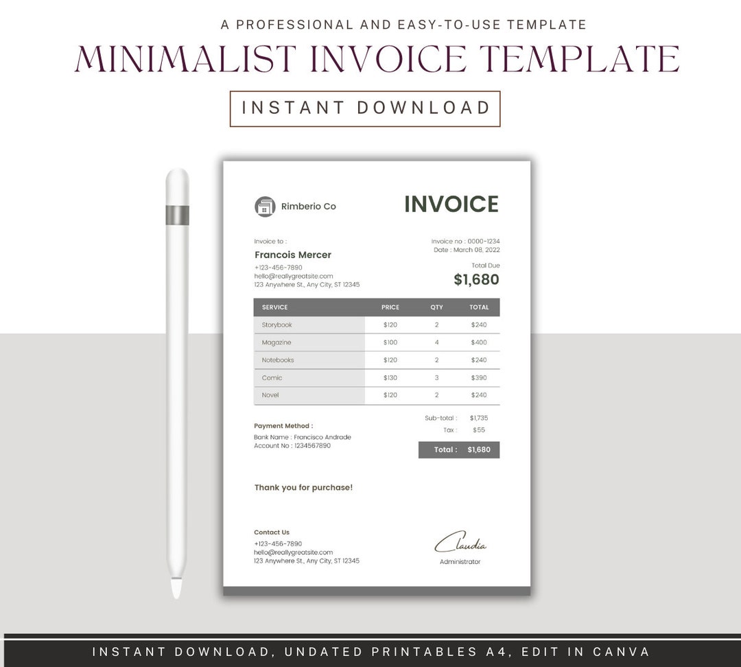 Basic Invoice Template, Blank Business Form, Minimal Design Invoice ...