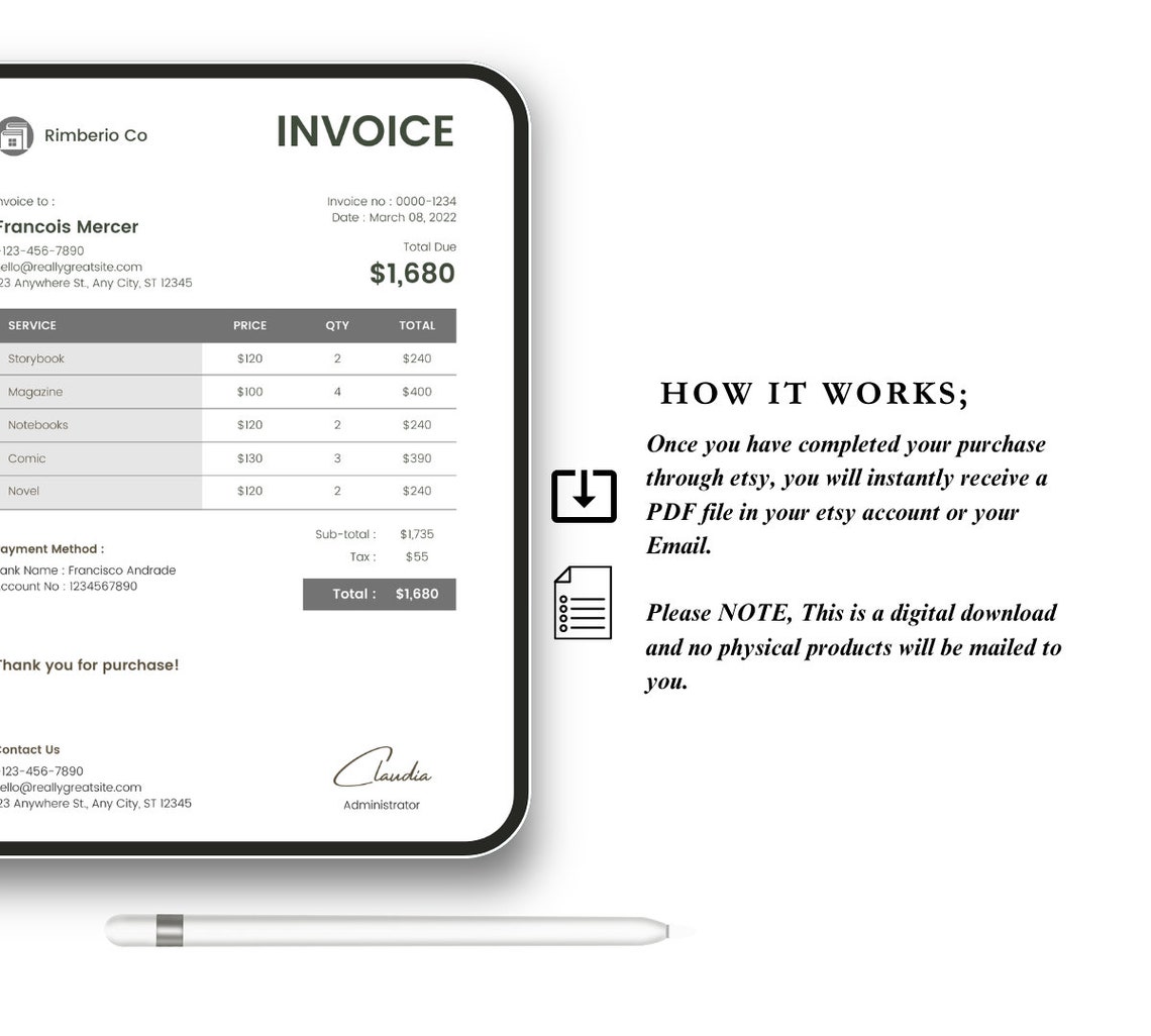 Basic Invoice Template, Blank Business Form, Minimal Design Invoice ...