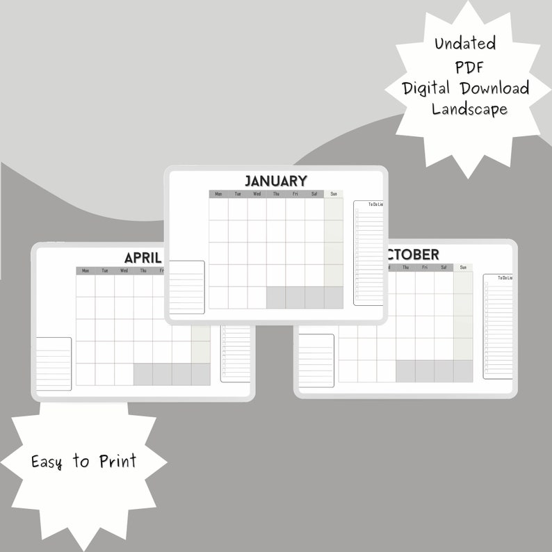 Minimalist 2024 Undated Printable Calendar Print at Home Year Round ...