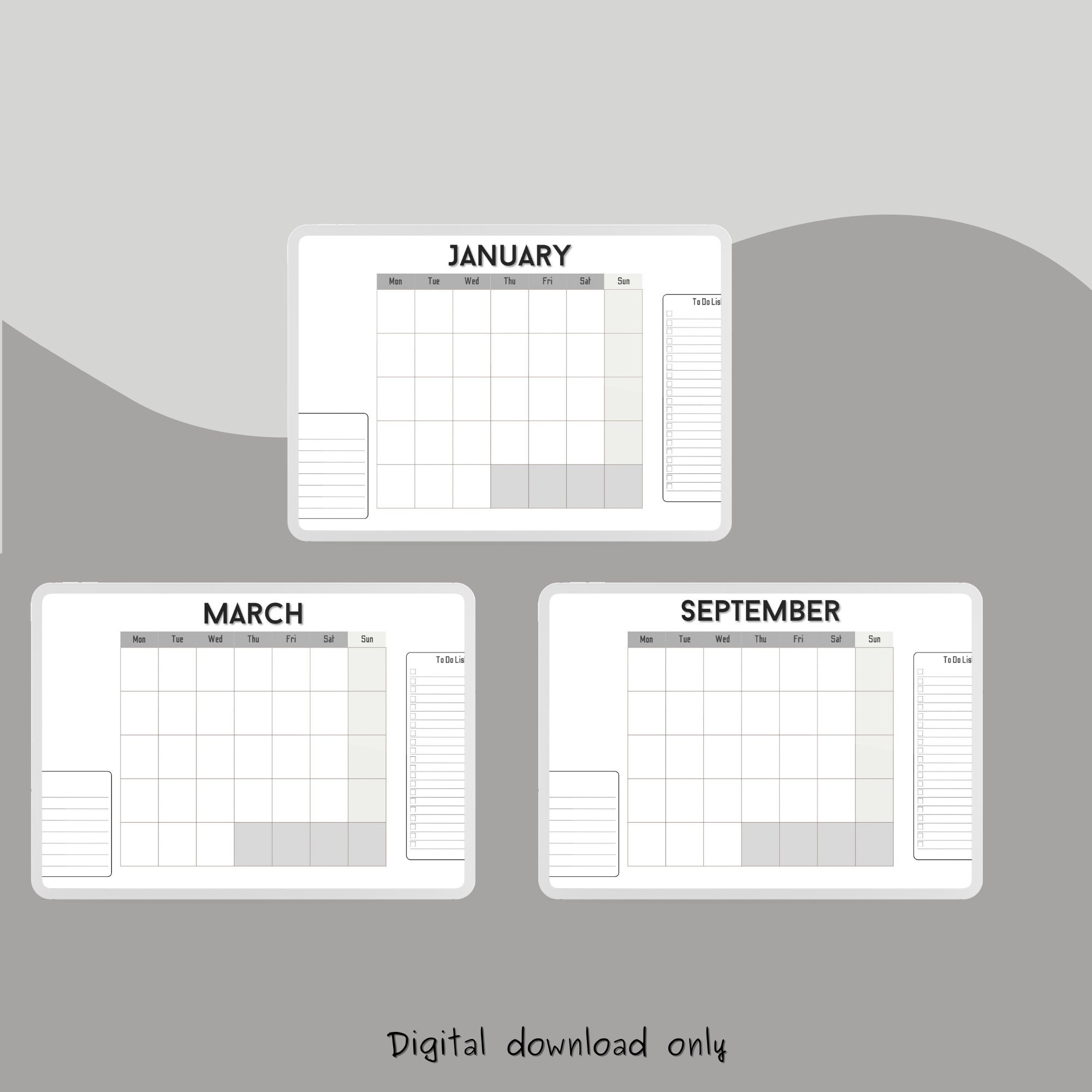 Minimalist 2024 Undated Printable Calendar Print at Home Year Round ...