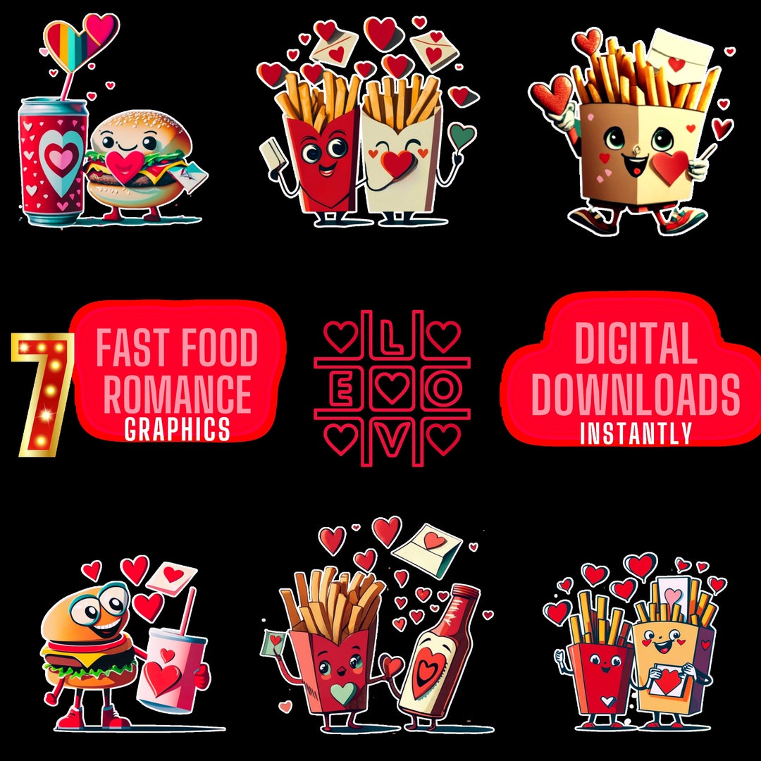 Fast Food Romance PNG Clipart: Burger & Fries, Valentine's Day (digital ...