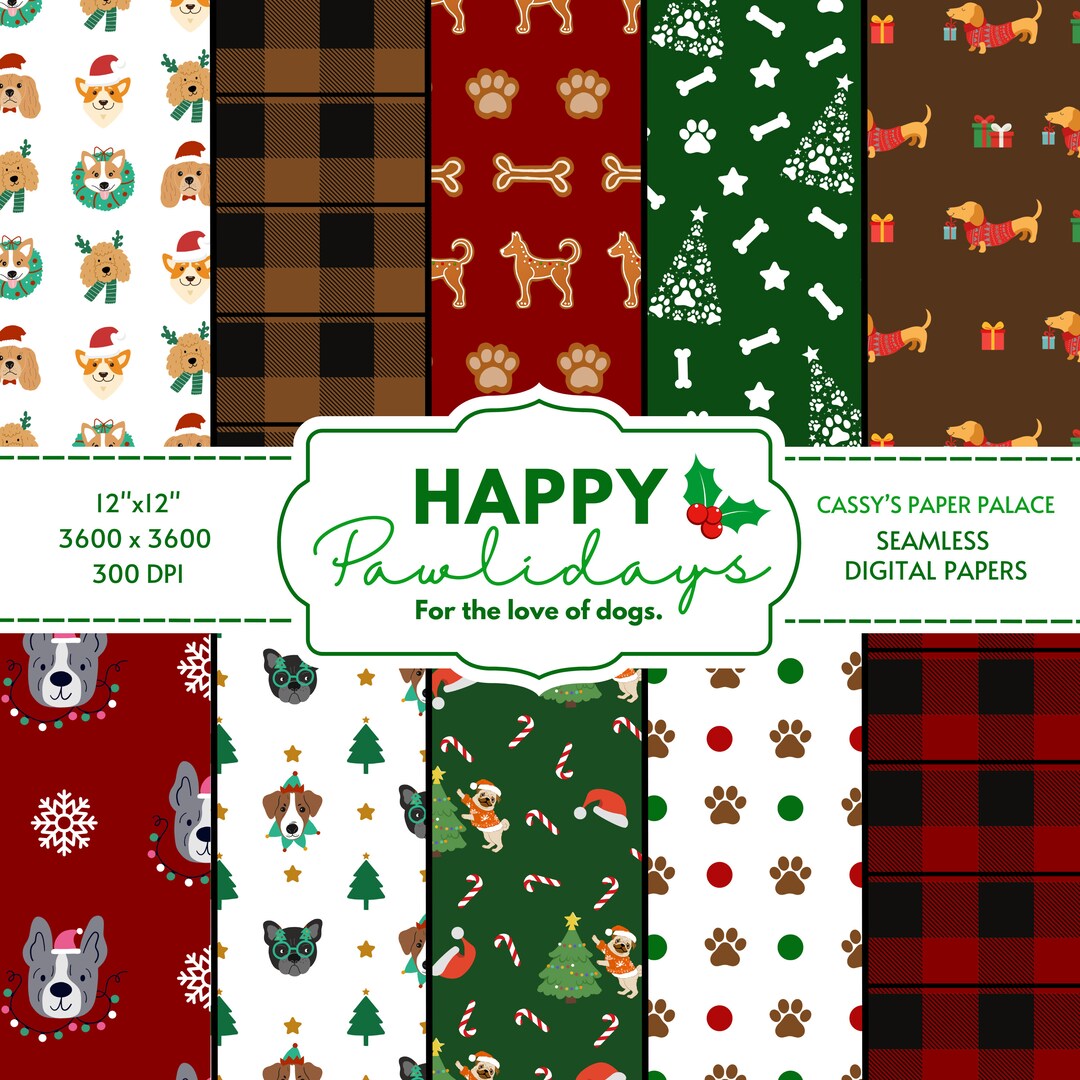 Dog Christmas Digital Paper / 10 Pet Christmas Designs / Scrapbook ...