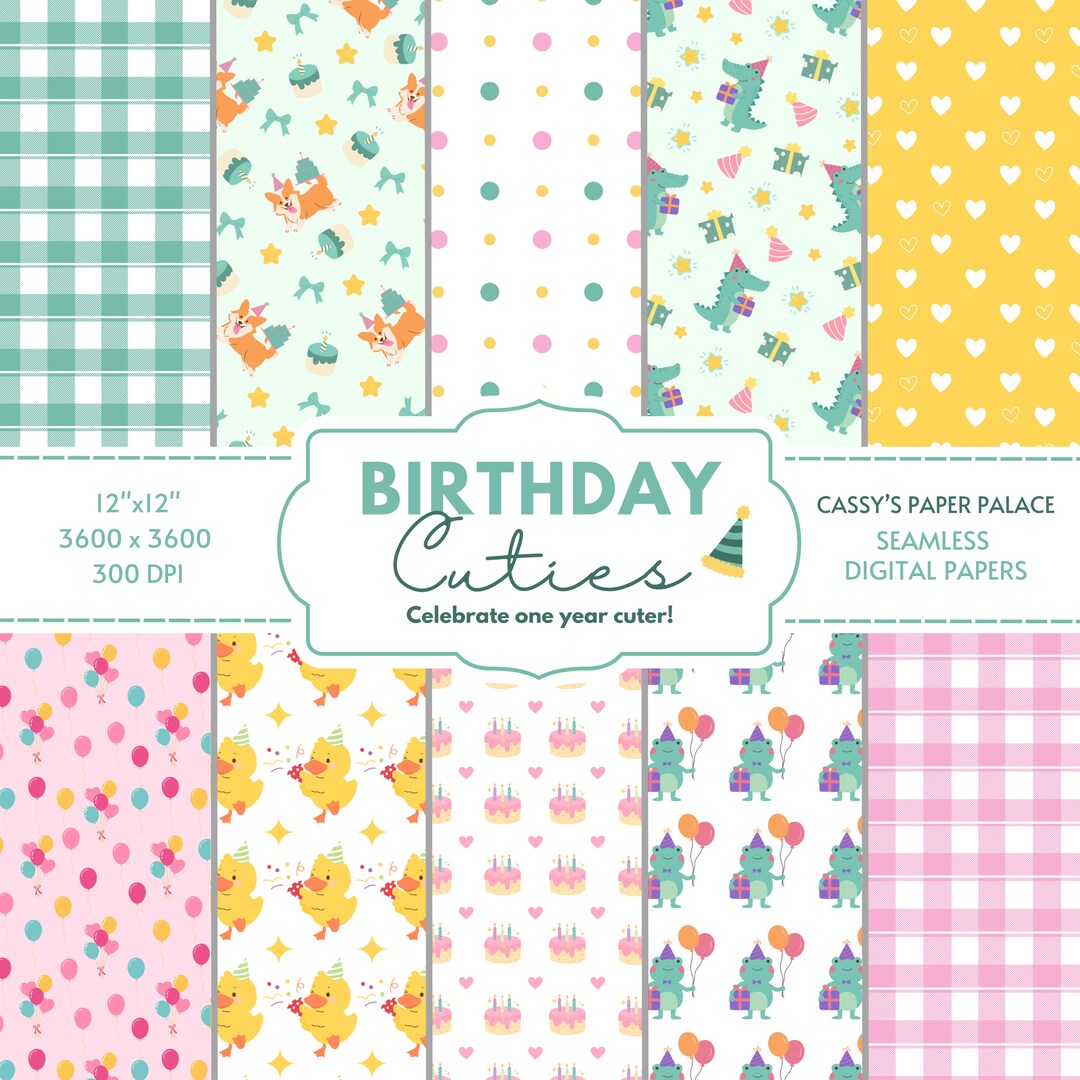 Birthday Digital Paper / 10 Cute Birthday Designs / Scrapbook Paper ...