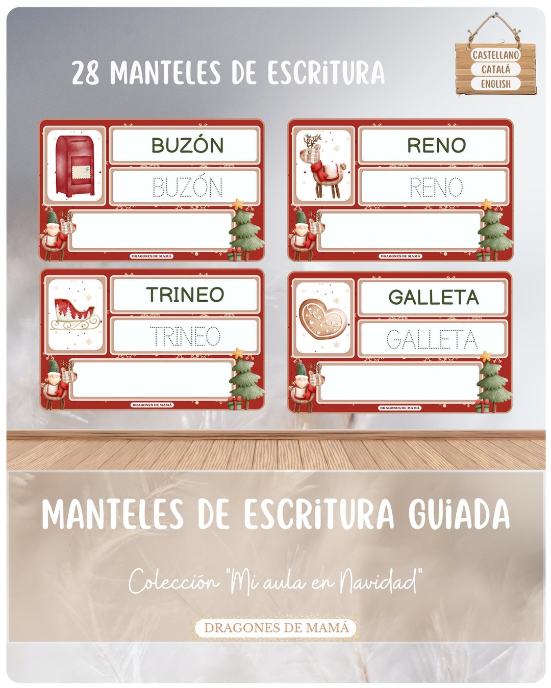 Imprimible De Láminas De Escritura Guiada Navidad. - Etsy
