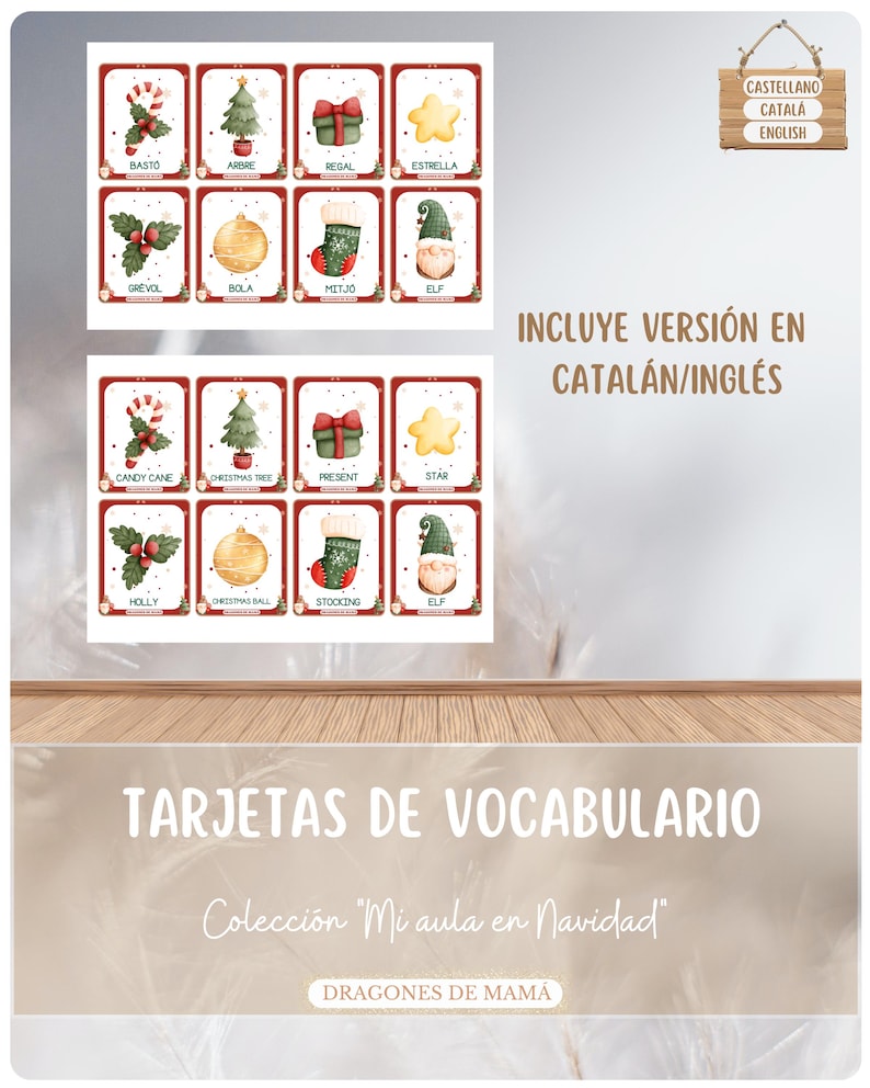 Imprimible Tarjetas De Vocabulario De Navidad - Etsy