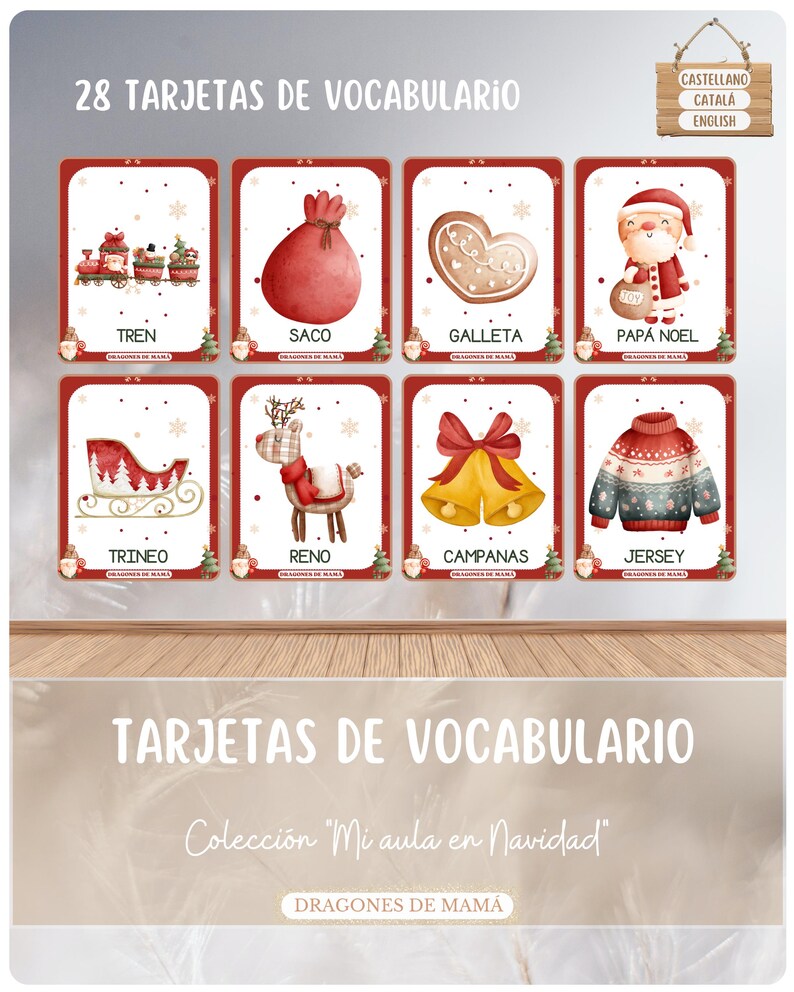 Imprimible Tarjetas De Vocabulario De Navidad - Etsy