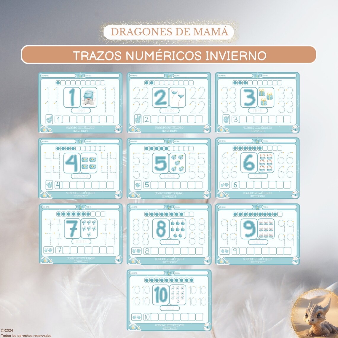 Imprimibles De Trazos Numéricos 1-10 Invierno. English/castellano ...