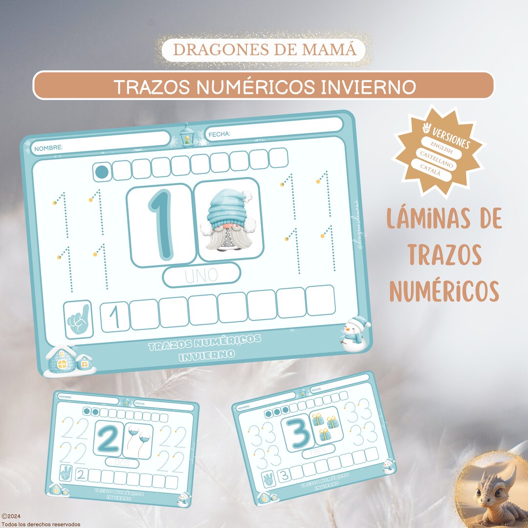 Imprimibles De Trazos Numéricos 1-10 Invierno. English/castellano ...