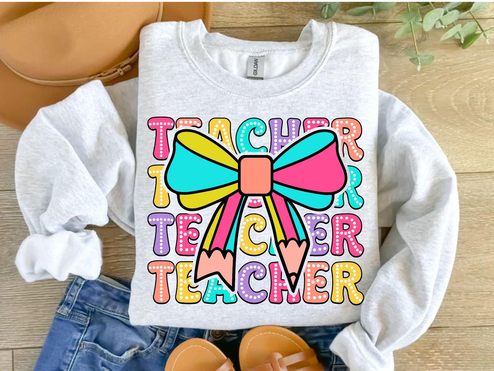 Teacher Coquette PNG, Colourful Pencil Bow Png, Back to School PNG ...