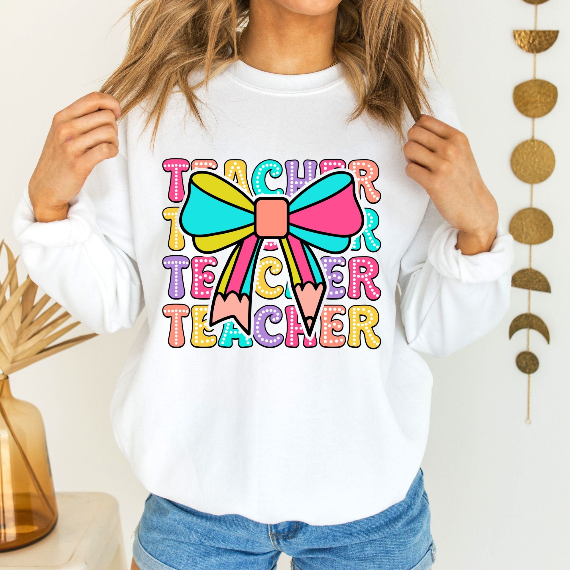 Teacher Coquette PNG, Colourful Pencil Bow Png, Back to School PNG ...