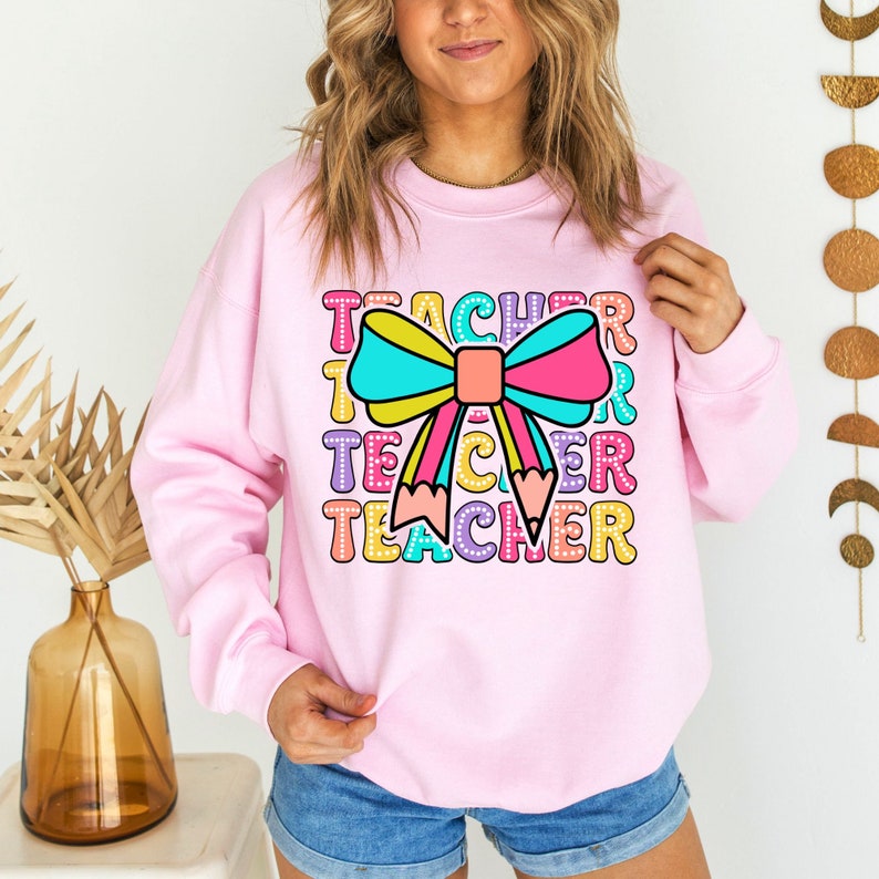 Teacher Coquette PNG, Colourful Pencil Bow Png, Back to School PNG ...