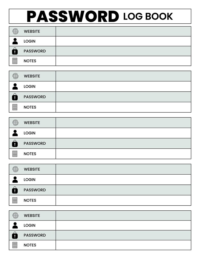 Printable Password Log Book, Password Keeper Sheet, Log Sheet ...