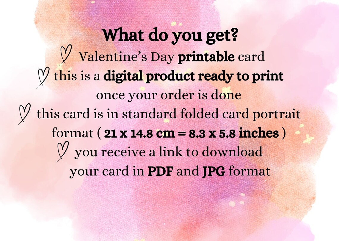 Valentine's Day Printable Card / Instant Download PDF / Printable Card ...