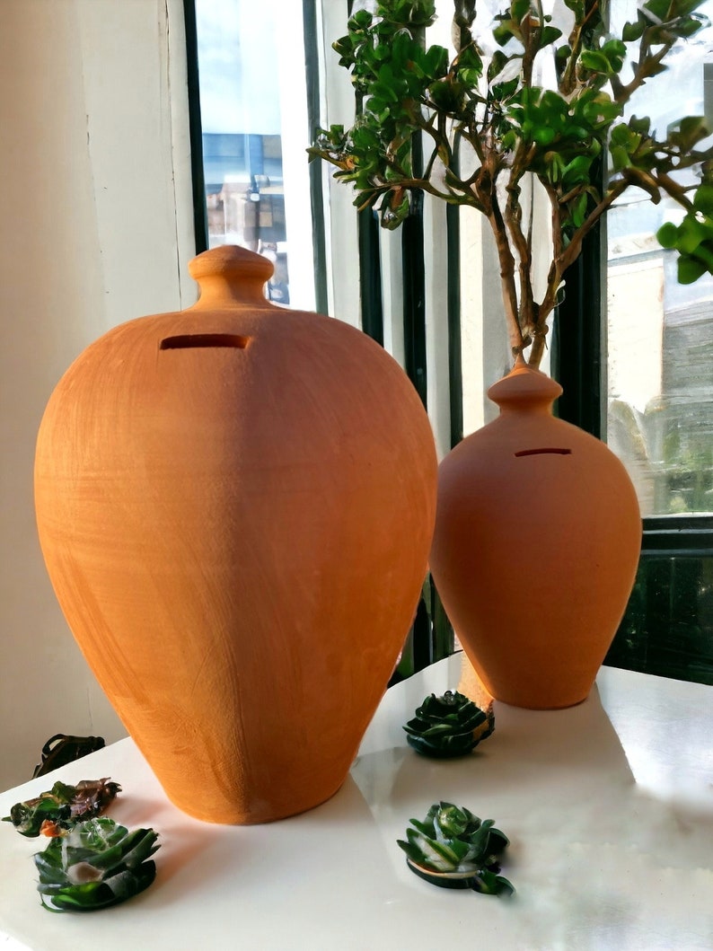 Terracotta Piggy Bank Vase: Pottery Coin Bank, Home Decor - Etsy